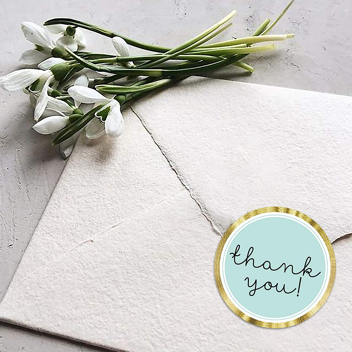 Modern Thank You Stickers, Round Blue Thank You Stickers, Chic Gold Thank You Label Tags, 1.4 Inches 500 Adhesive Thank You Label Stickers Mr.Mug