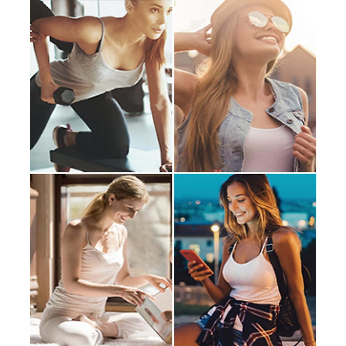 Rosyline 4 Piece Women Camisole Basic Undershirt Adjustable Spaghetti Strap Tank Top Black/Grey/Black/White M