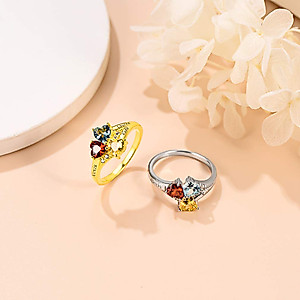 Custom4U Personalized Family Ring with 3 Birthstones Customized 925 Sterling Silver Ring with Names Crystal AAA+ Cubic Zirconia Stones Jewelry Elegant Finger Decoration for Women