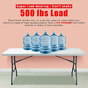 MGHH Folding Table 6ft Plastic Table Camping Table Foldable Adjustable for Picnic,Camping,Kitchen, Party Outdoor Indoor (White)