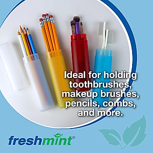 (Pack of 100) Freshmint Toothbrush 2 Piece Holder Individually Wrapped Variety of Colors (Yellow, Blue, Clear, Red)