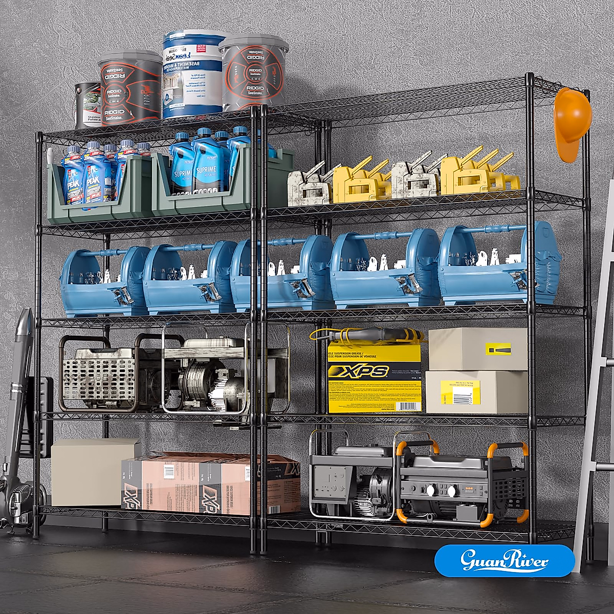 Guan River 5-Shelf Adjustable Metal Shelf Wire Shelving Unit Heavy Duty Storage Rack Display Shelf for Office,Kitchen,Bedroom,Bathroom,Laundry,Pantry Basement,Garage(Black,48" L x 18" W x 72" H)