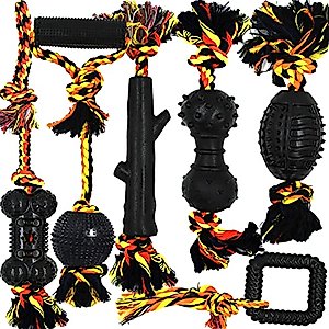 Yipetor Durable Dog Chew Toys 6 Pack, Cotton Rope Rubber Balls Chew Toy, Indestructible, Convex Design for Puppy Small Medium Large Dogs, Tug of War, Fetching, Puppy Teething Toy for Boredom, Gift