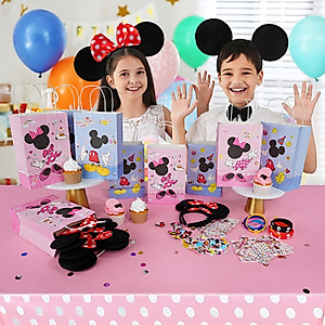 120 Pack Mouse Party Favor Set Cartoon Mouse Theme Party Supplies Includes Party Bags Keychain Silicone Bracelet Nail Stickers Headbands Shoe Decor Perfect for Kids Birthday and Classroom Game Rewards