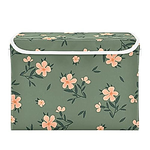 Kigai Storage Box with Lids for Organizing, Vintage Orange Flowers Foldable 300D Oxford Storage Organizer Bin for Shelves Bedroom Closet Dorm Home Decor