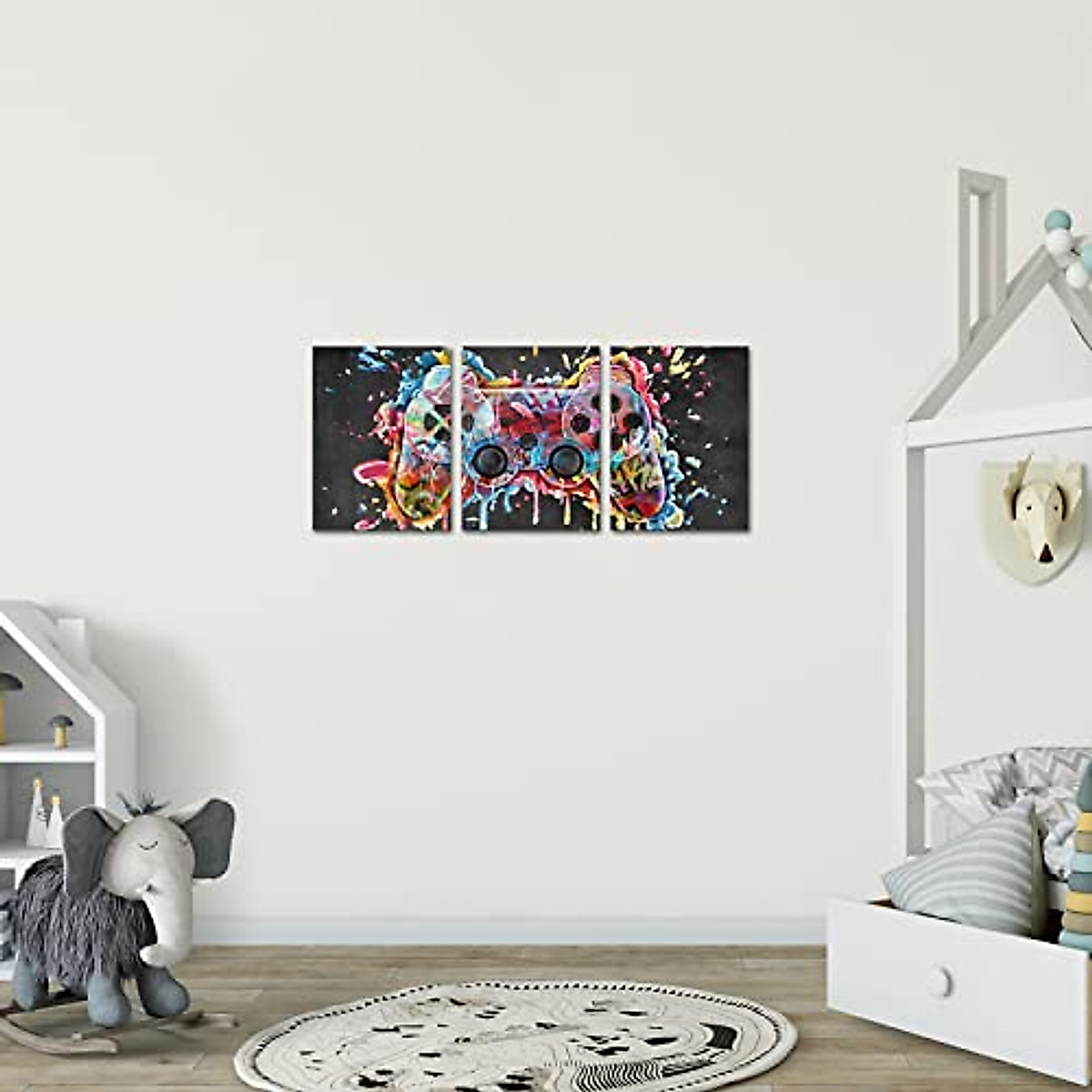 HOMEOART Gamer Wall Decor Game Room Decor Abstract Gamepad Painting Boys Bedroom Playroom Wall Decor Framed Gallery Wrap (12"x16"x3 Panels)