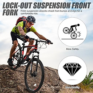 Ktaxon Mountain Bike 26 Inch Men & Women Mountain Bike 21-Speed Adult Bikes, Double Disc Brake, Suspension Fork,High Carbon Steel Frame (Black/Red)