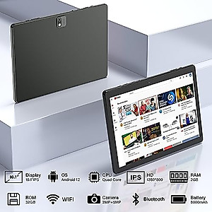 Android Tablet, 10 inch Android 12 Tablet, 2GB RAM 32GB ROM, 512GB Expand Android Tablet with Dual Camera, WiFi, Bluetooth, IPS HD Touch Screen, Google GMS Certified