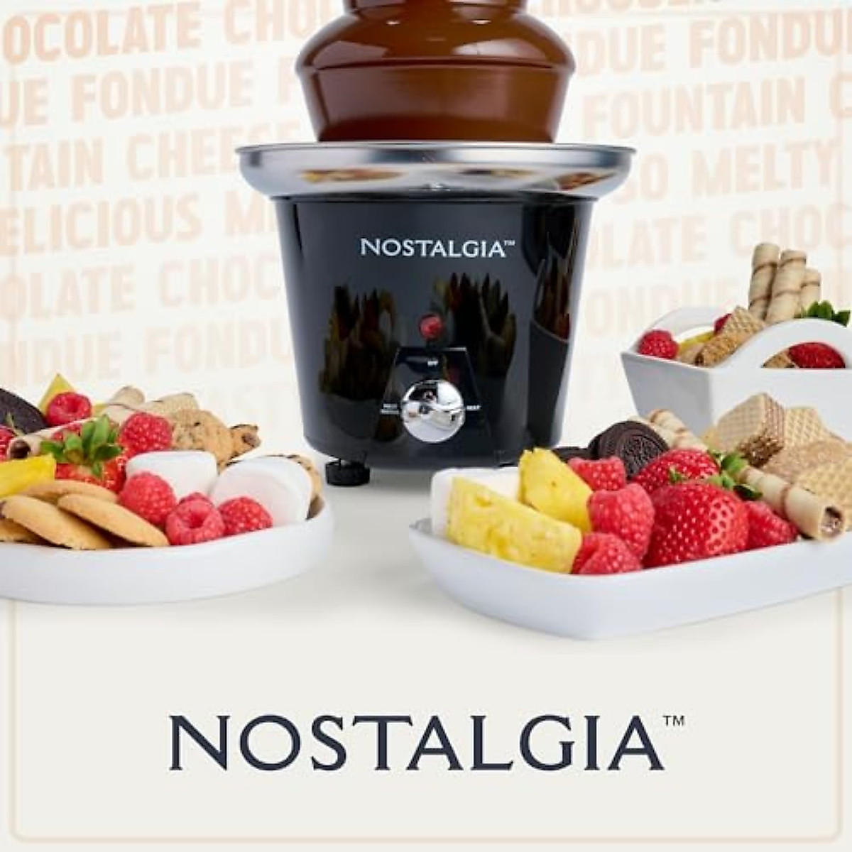 Nostalgia Electric Chocolate Fondue Fountain, 24-Ounce, 3-Tier Set, Fountain Machine for Cheese, Melting Chocolate, Liqueurs, Black