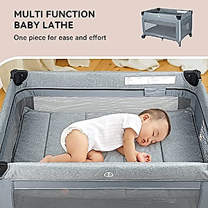 Fijinhom Baby Nursery Center Changing Table 3 in 1 Portable Crib Bedside Playard Foldable with Bassinet Diaper Table Toys Indoor