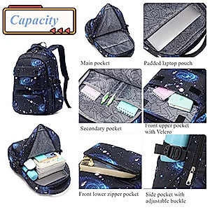 3Pcs Galaxy Childrens Backpacks for Boys, Capacity Elementary Primary School Bags Bookbags for Kids, with Insulated Lunch Bag