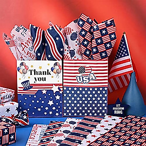 Bolsome 90 Sheets 20*14in Patriotic Tissue Paper for Gift Wrapping, Veterans Day Tissue Paper for Gift Bags Blue White Red Star Striped USA Wrap Tissue for Independence Day 4th of July Party DIY Craft