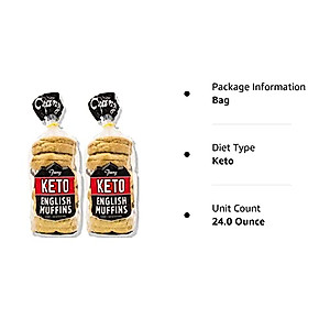 Franz Bakery Keto English Muffins with Living Chic Keto Lifestyle Guide 2 Pack (2 x 12oz)