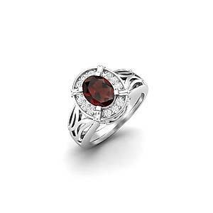 MOONEYE 8x6mm Natural Oval Shape Garnet 925 Sterling Silver Filigree Celtic Solitaire Women Ring (Sterling Silver, 10)