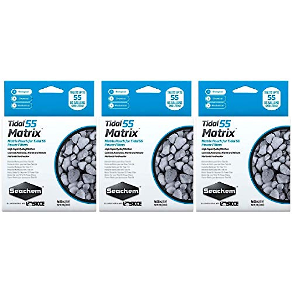 Seachem 3 Pack of Tidal 55 Matrix, 3.5 Ounces Each, Replacement Biofiltration Media for Tidal 55 Power Filters