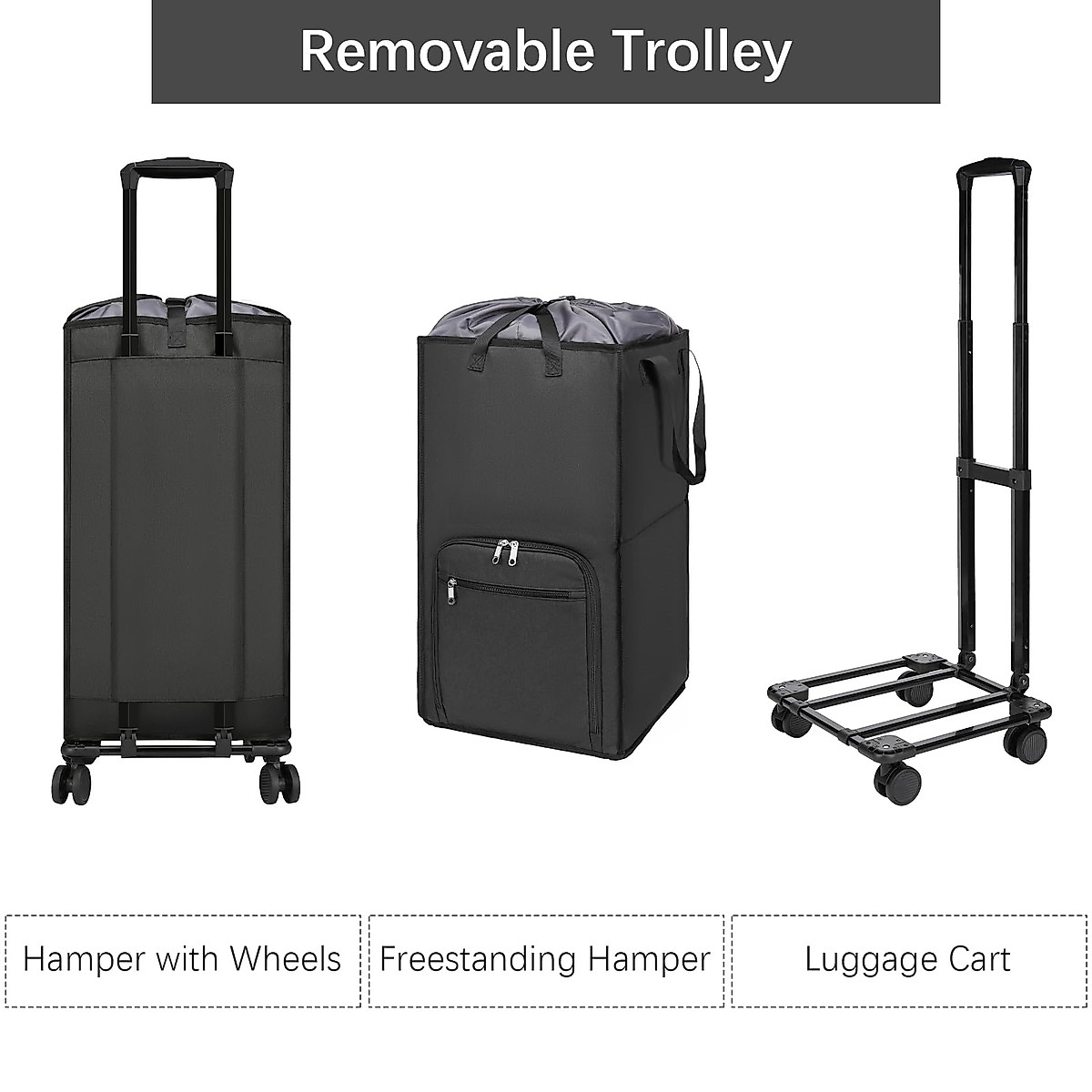 Bukere Extra Large Rolling Laundry Basket with Wheels, 90L Freestanding Collapsible Laundry Hamper Bag for Clothes Storage, Removable Wheeled Cart for College Dorm Apartment Laundry Room Bathroom