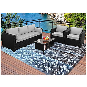 BalajeesUSA Outdoor Rug - 5x7 Grey Reversible Recycled Plastic Straw Patio Decor Waterproof Large RV Camper mat Camping 7032