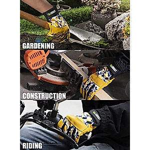 LUXGIFT Breathable Cowhide Leather Gardening Gloves for Yard Work, Outdoor, Construction, Motorcycle | Thorn Proof | Adjustable Wrist | Knuckles Protection | Lemon