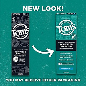 Tom's of Maine Activated Charcoal Whitening Toothpaste with Fluoride, Peppermint, 4.7 oz. 3-Pack (Packaging May Vary)