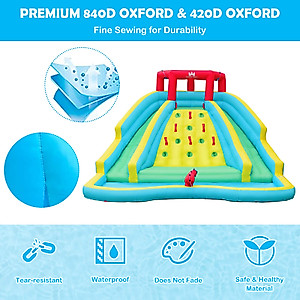 BOUNTECH Inflatable Water Slide, Mega Waterslide Park for Kids Backyard Outdoor Fun with Double Long Slides, Climbing Wall, Blow up Water Slides Inflatables for Kids and Adults Birthday Party Gifts