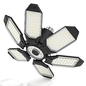 LED Garage Light Bulbs 150W 15000LM 6500k Super Bright Garage Lighting with 6 Adjustable Panels E26/E27 Screw in Deformable Garage Ceiling Light Bulbs for Garage Warehouse