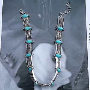 Yheakne Boho Turquoise Choker Necklace Vintage Turquoise Necklace Chunky Silver Chain Necklace Thick Collarbone Necklace Gypsy Necklace Chain Jewelry for Women and Girls Tribal Necklace