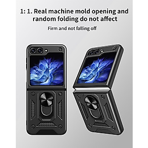 CCSmall for Samsung Galaxy Z Flip5 Case for Men, Military Grade Drop Protective Phone Cover Case with Ring Kickstand for Samsung Galaxy Z Flip 5 SJ Black