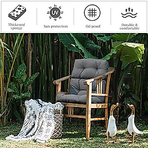 Giantex Tufted Outdoor Patio Chair Cushion 4.5", High Back Chair Cushion with 4 String Ties, Patio Seat Cushion for Swing Bench Wicker Seat Chair (Gray)