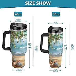 FRCSDIY Beach Starfish Insulated Tumbler with Handle and Straw Lid,40oz Leakproof Stainless Steel Cup BPA-Free Water Bottle