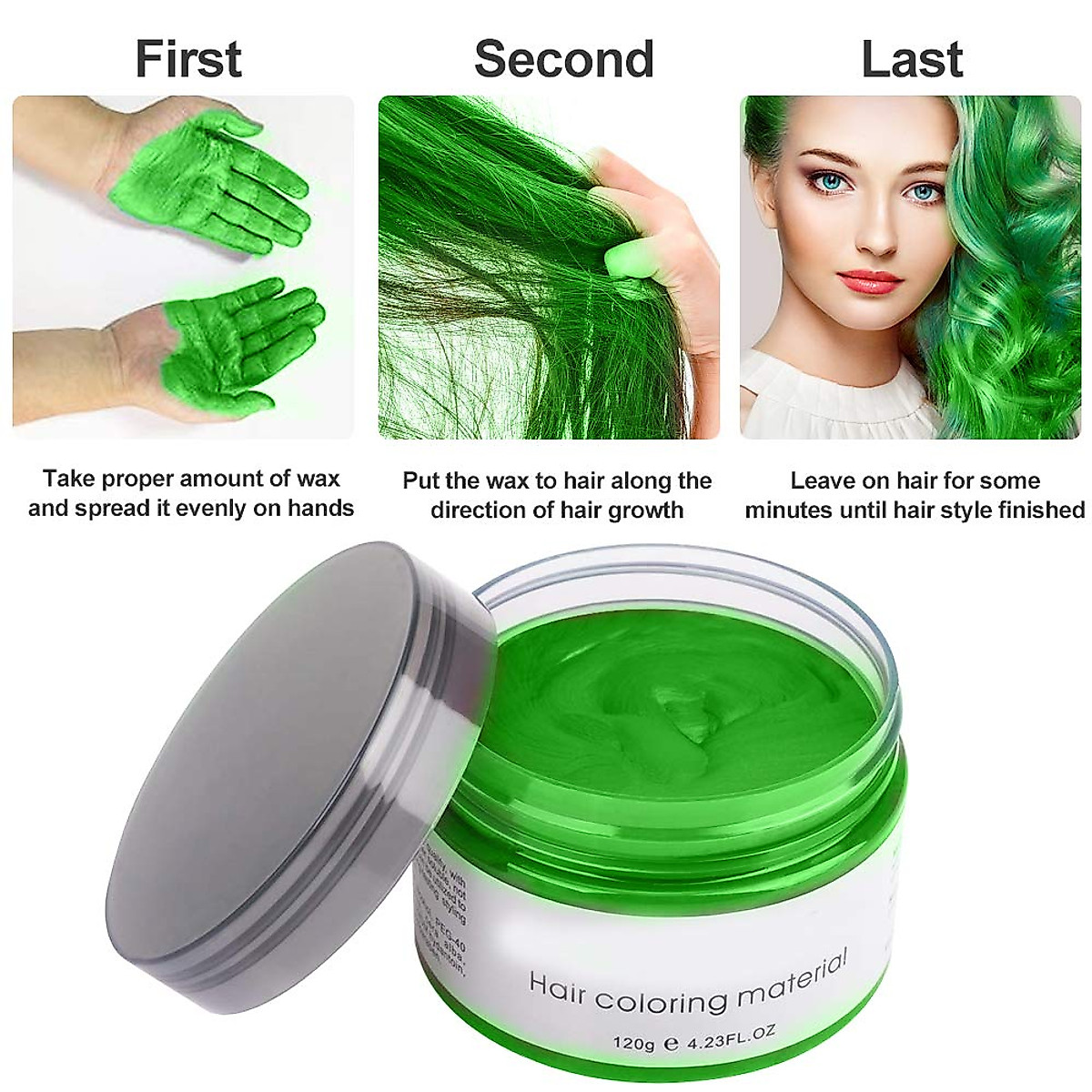 Acosexy Green Wax Hair Color, Natural Hair Strong Style Gel Cream Hair Dye, Instant Hairstyle Mud Cream for Party, Cosplay, Masquerade etc.
