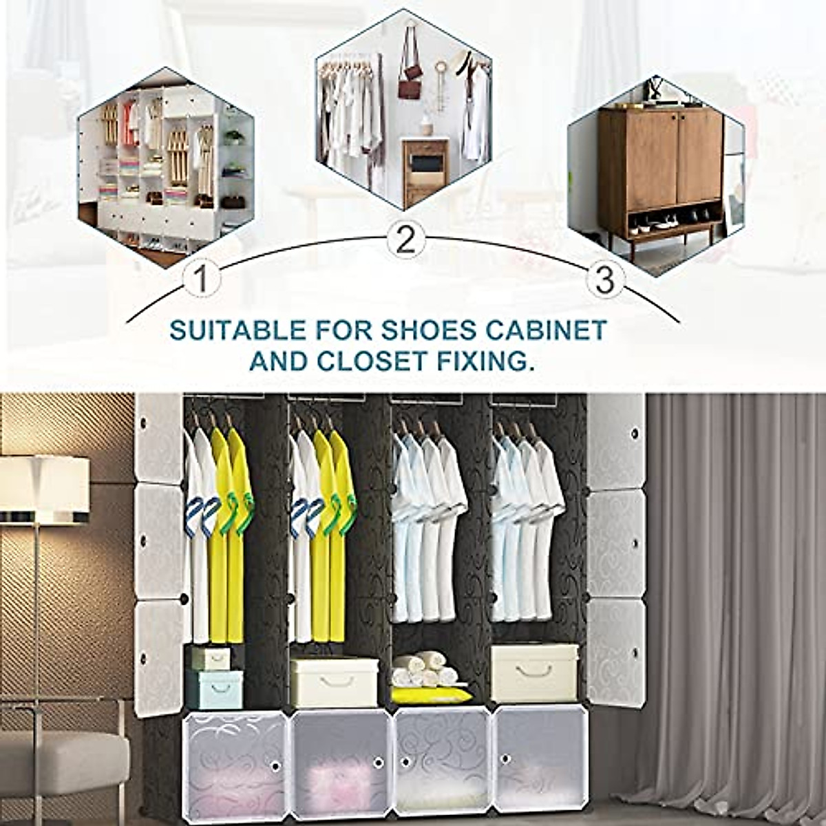 Veemoon 20 pcs Panel Unit Clo Clip Bookshelf DIY Shelves Cube Metal Snap Shelving for- Locker Abs Connector Mesh Modular Organizers, Connectors Black Organizer Clo, Wire Units Shelf