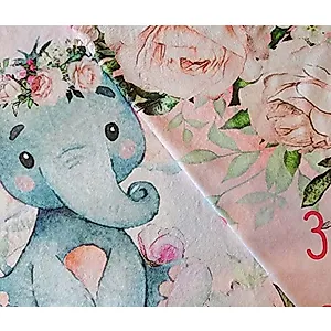 Popfavors Yuzioey Baby Girl Monthly Milestone Blanket, Floral Elephant Month Blanket for Newborn Baby Shower, Pink Elephant Girl Flower Blanket Growth Chart Monthly Blanket, Includes Marker (50x40)