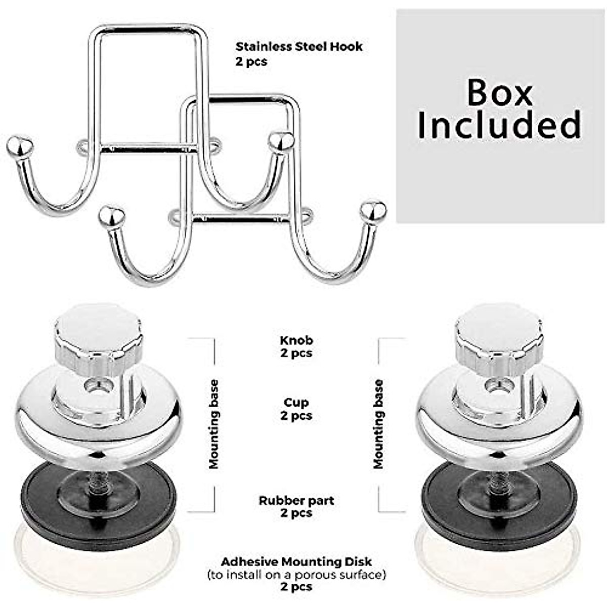 Stainless Steel Vacuum Hook, Super Suction Suction Cup,Suitable for Bathroom and Kitchen(Two Pieces) (Silver)