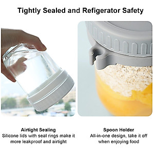 Mason Jar Oameal Container, Overnight Oats Jar With Lid And Spoon, Food Containers/Jars/Canning (Grey)