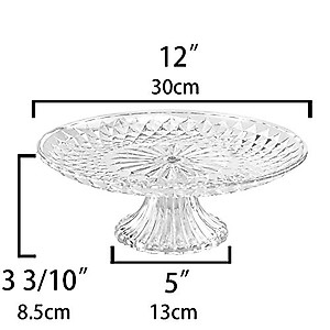 Cake Stand Dessert Display Pedestal - 12” Large Round Plastic Cake Stands Set of 2 - Table Cupcake Holder with Base - Clear Crystal Cake Plate Server Platter Serving Tray for Wedding Birthday Party