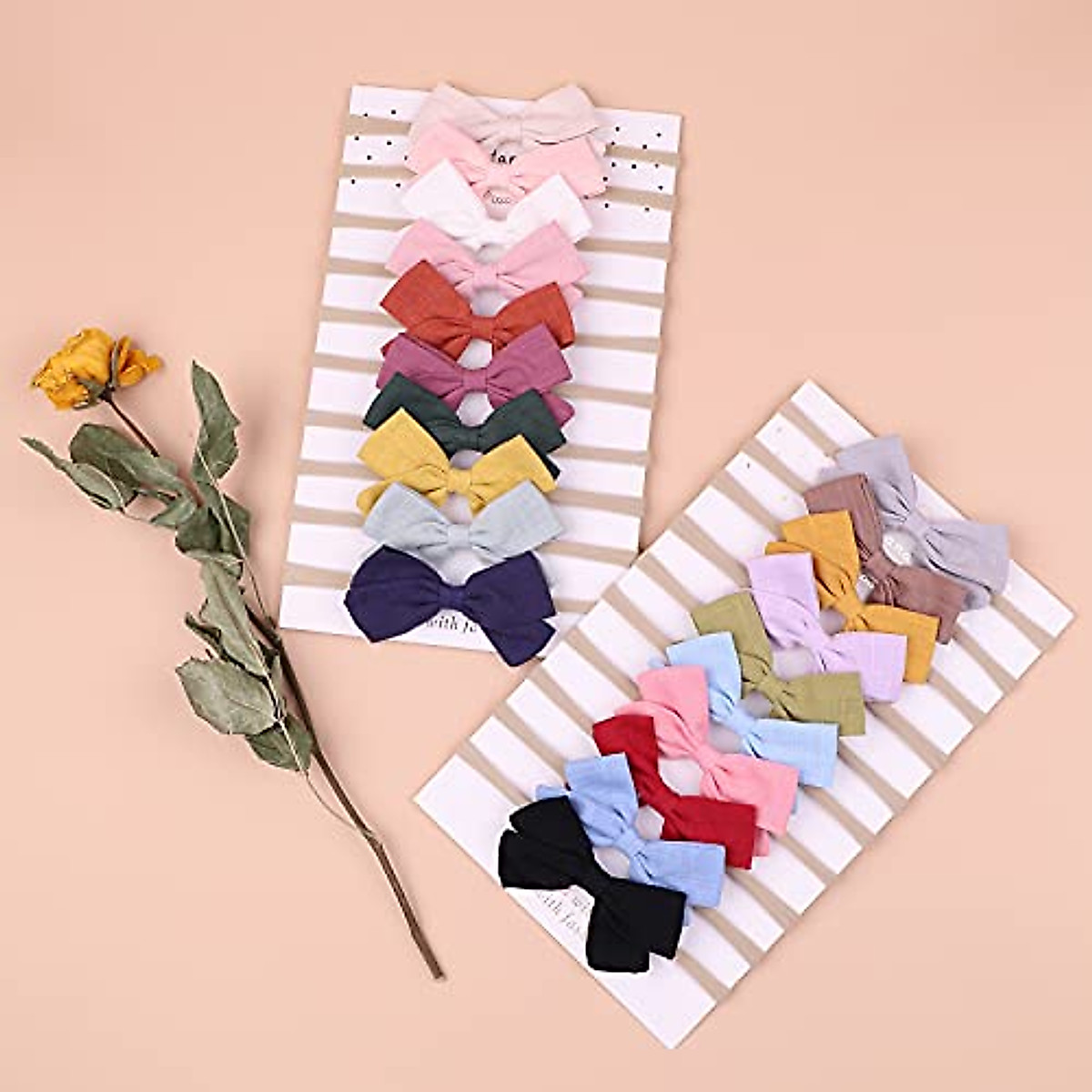 jollybows 20pcs Baby Girls Nylon Hair Bows Headbands Linen Hair Bands Elastic Hair Accessories for Kids Infants Newborn