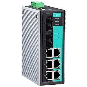 MOXA EDS-408A-MM-ST - 8 Ports Entry Level Managed Ethernet Switch with 6 10/100 BaseTx Ports, and 2 100BaseFX Multi-Mode Ports with ST Connector, Port Base VLAN and QoS, 0~60°C