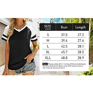 Womens V Neck Summer T-Shirts Casual Short Sleeve Tops Loose Fit Shirts Blouse Black