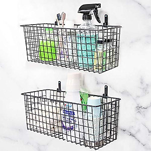 4 Set [Extra Large] Hanging Wall Basket for Storage, Wall Mount Sturdy Steel Wire Baskets, Metal Hang Cabinet Bin Wall Shelves, Rustic Farmhouse Decor, Kitchen Bathroom Organizer, Industrial Gray