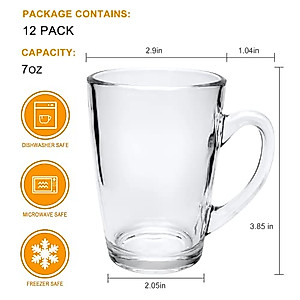 Cadamada Clear Glass Coffee Mugs, 7 OZ Espresso Mugs with Handle, Glass Drinking Beverage Cups for Latte, Cappuccino, Tea, Fruit Juice, Water, Office, Set of 12