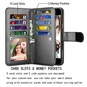 NJJEX Wallet Case for iPhone SE 2020/SE2, for iPhone 8/iPhone 7 Case, [9 Card Slots] PU Leather Credit Holder Folio Flip [Detachable] Kickstand Lanyard Magnetic Phone Cover for iPhone SE 2nd [Black]