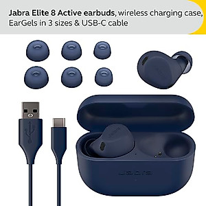 Jabra Elite 8 Active True Wireless Earbuds – Bluetooth Sports Earbuds with Secure in-Ear Fit for All-Day Comfort - Military Grade Durability, Active Noise Cancellation, Dolby Surround Sound – Navy