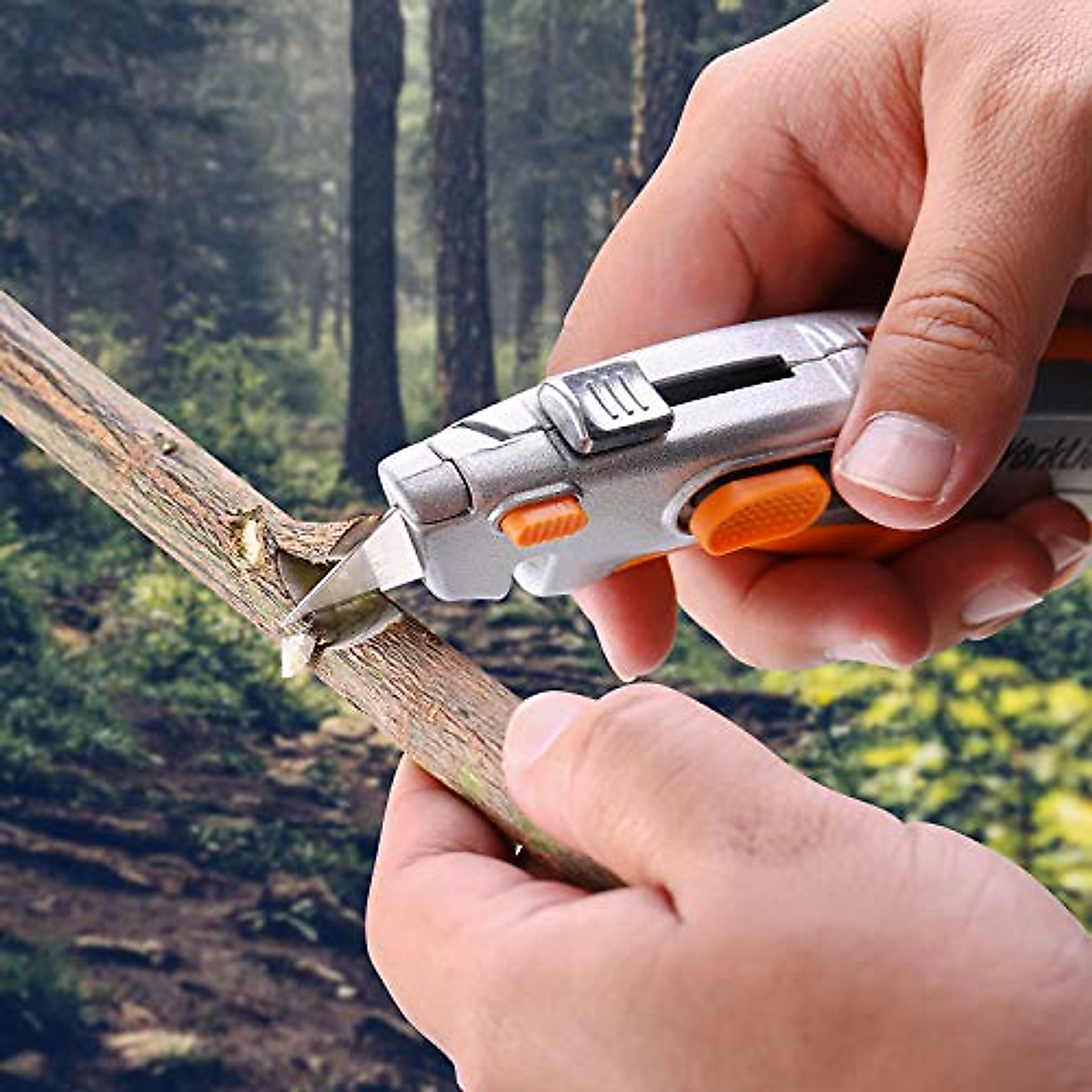 WORKLION Heavy-Duty Utility Knife Retractable: Zinc Alloy Body & Rubber Grip Handle & Retractable 3 Position & Blades Storage Design & Extra 5 Blades Refills - Safe Box Cutter