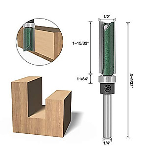 Straight Router Bit with Bearing, Wolfride 4PCS Flush Trim Template 1/4-Inch Shank Top Bearing Pattern Router Bit