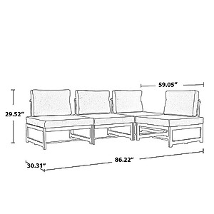 TOME Patio Furniture Set, Outdoor Conversation Sectional Sofa Set with Oak Ottoman, Aluminum Frame and Seat Cushion for Garden Backyard Porch (4pcs Sofa)
