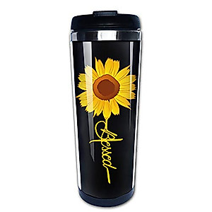 NVJUI JUFOPL Cute Sunflower Blessed Faith Travel Tumbler Coffee Mug for Men's & Women's 14 oz, With Flip Lid, Stainless Steel, Vacuum Insulated, Water Bottle Cup