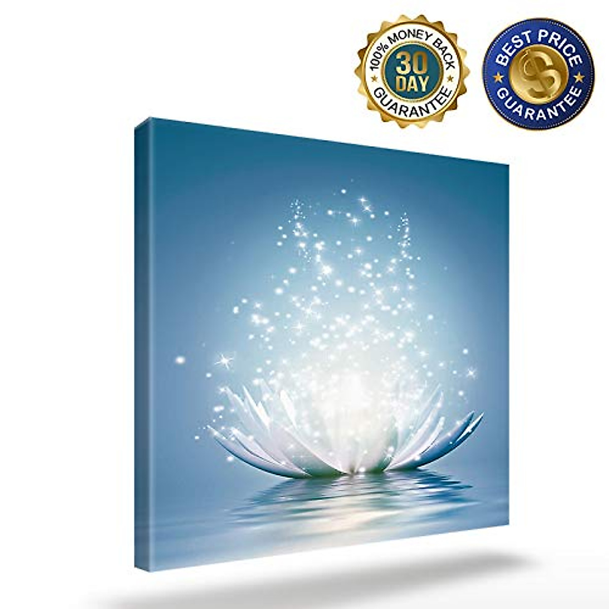 Lotus Bathroom Decor Canvas Wall Art Painting,Abstract Blue Lotus Flower Meditation Canvas Prints Artwork Home Decor for Living Room, Kitchen, Office, Framed Ready to Hang