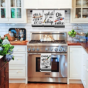 Lebsitey Funny Kitchen Towels and Dishcloths Sets of 4 Kitchen Towels with Sayings Egg Beater Rolling Pin Absorbent Drying Tea Dish Towel for Cooking Baking Home Decorations,18 x 28 Inch