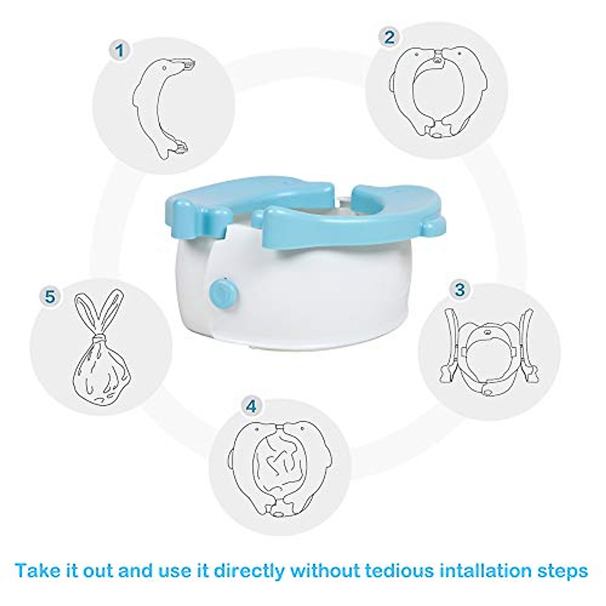 Baby Cute Dolphin Travel Potty Toilet Training Seat Trainer Portable Foldable Potty with 20 Potty Liners Disposable for Kids Boys Girls Children Toddlers