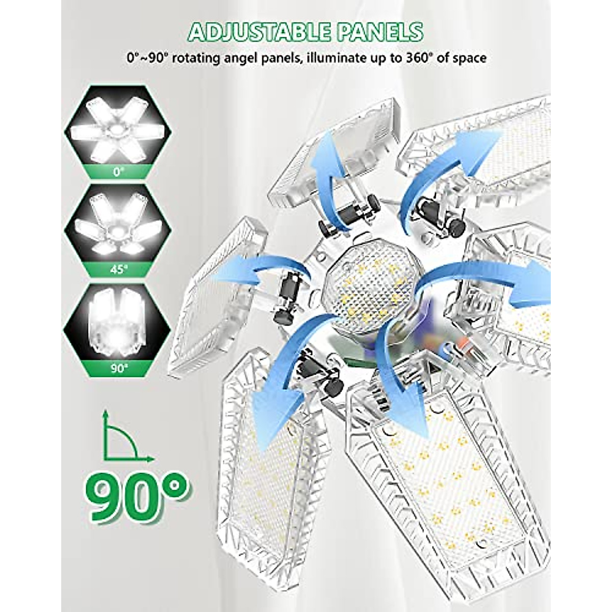 YIBEYYDS LED Garage Light 2 Pack, 185W 18500LM 6500K Garage Light led Garage Ceiling Lights with 6+1 Adjustable Panels Support E26/E27 for Garage, Barn, Workshop, Basement